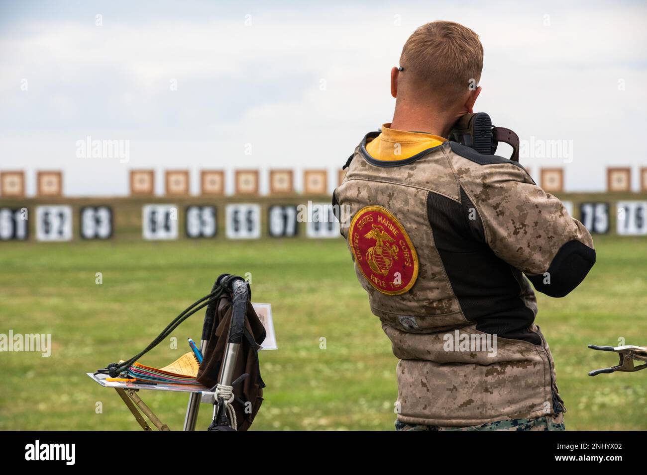 A Marine with the Marine Corps Shooting Team prepares to shoot his ...
