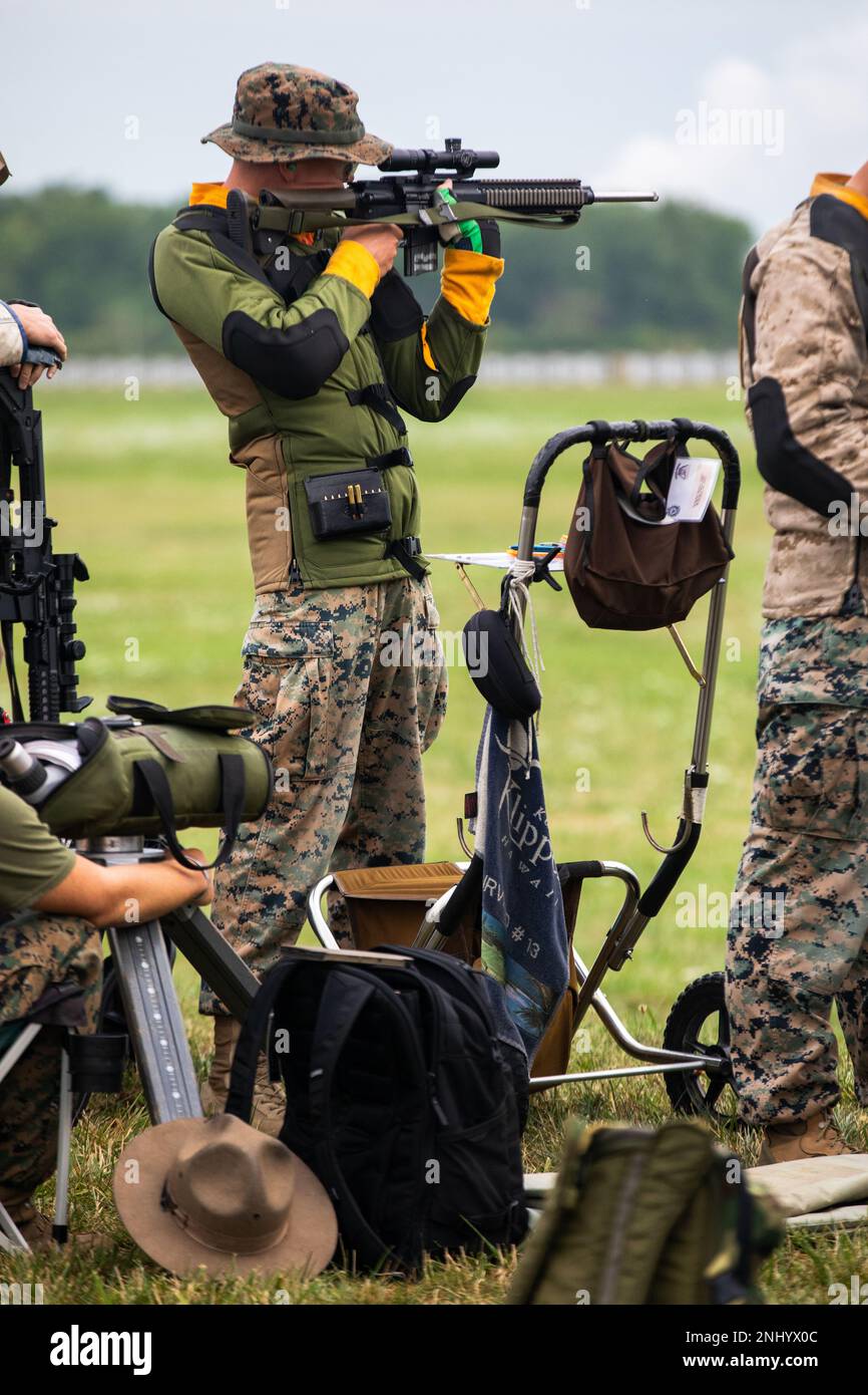 A Marine with the Marine Corps Shooting Team prepares to shoot his ...