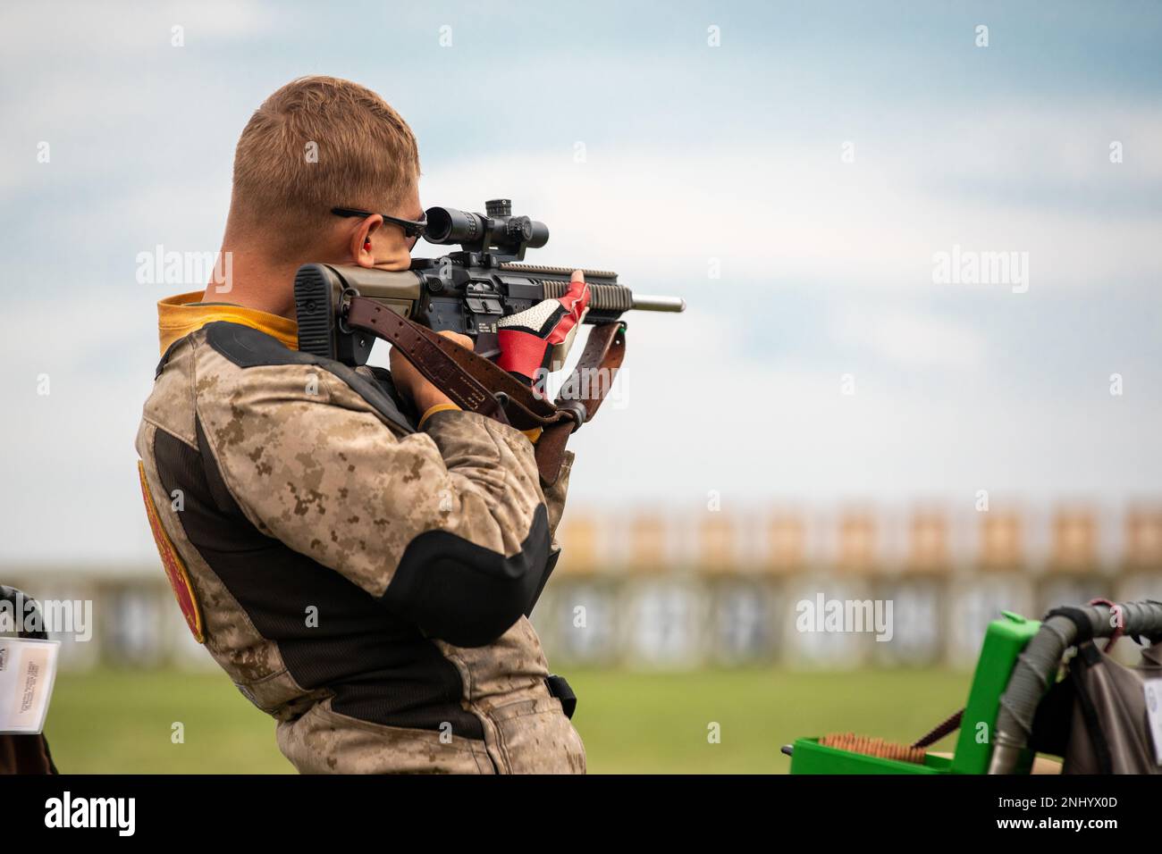 A Marine with the Marine Corps Shooting Team prepares to shoot his ...