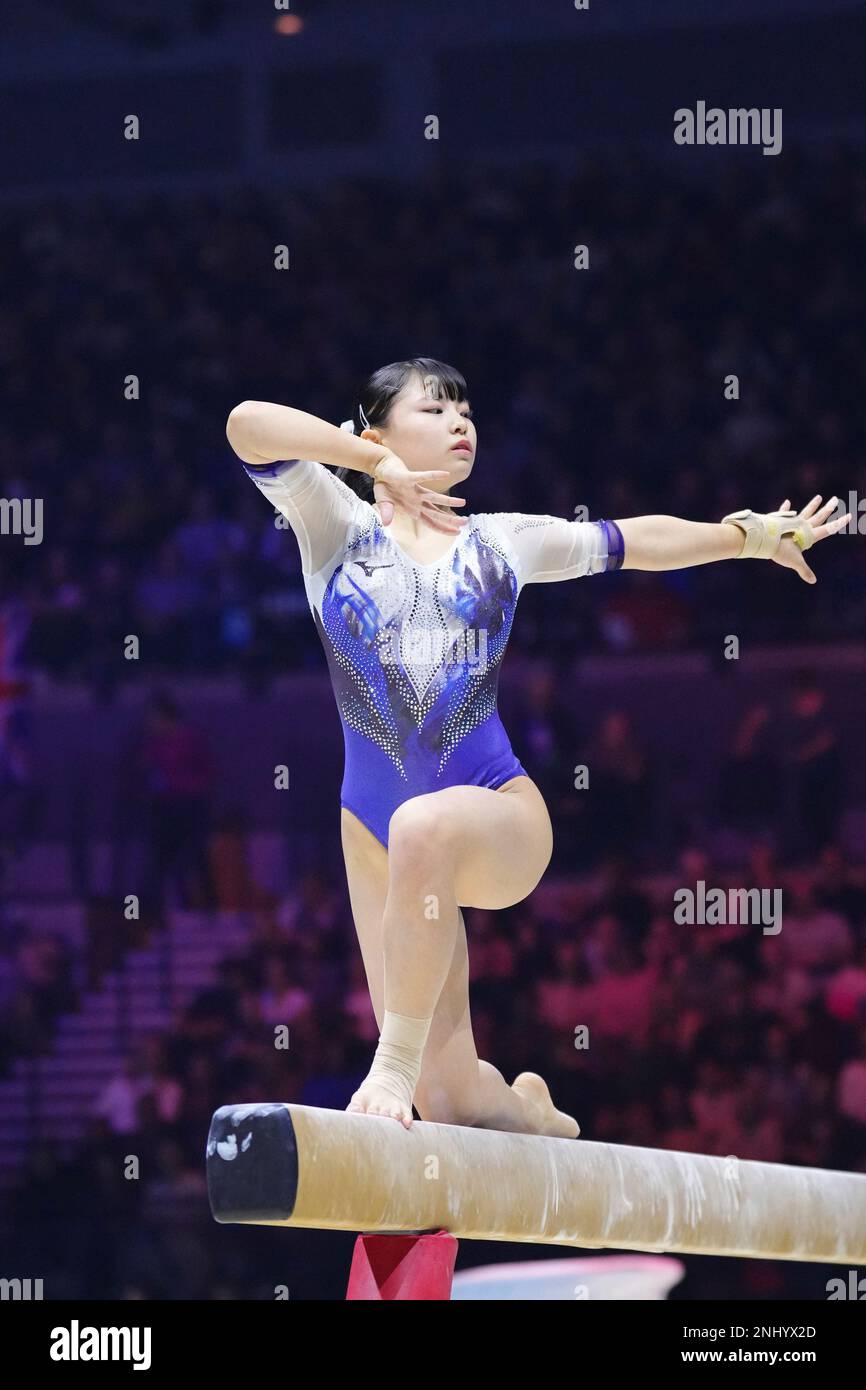 Japan's Hazuki Watanabe performs during the Women's Balance Beam ...