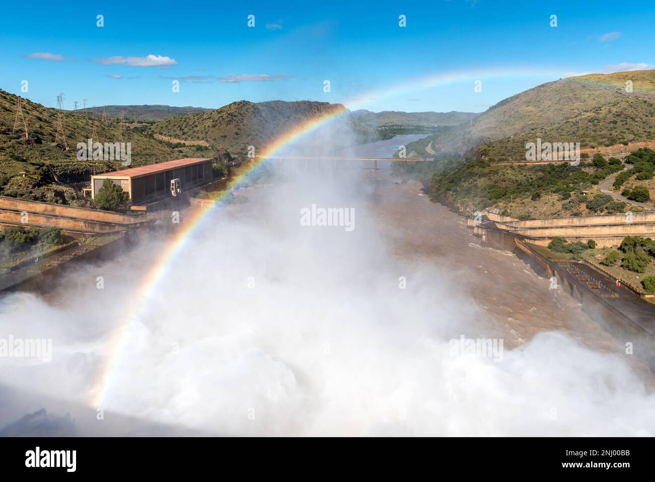 The Gariep Dam overflowing. The dam is the largest in South Africa. It ...