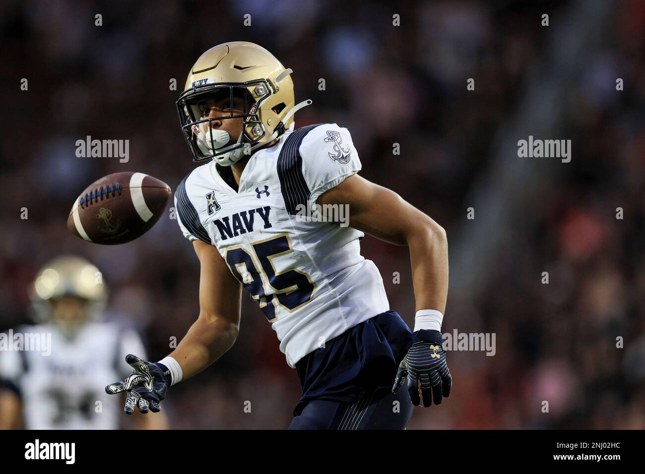 Navy wide receiver Luke Morley (85) reacts after making a catch during ...