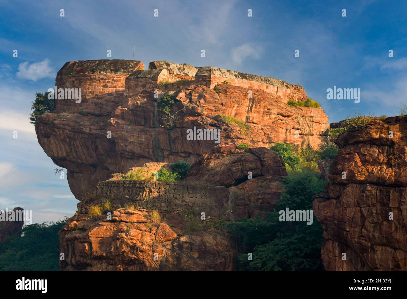 Bastion of Badami fort built by Chalukya king Pulakeshin I in Karnataka ...