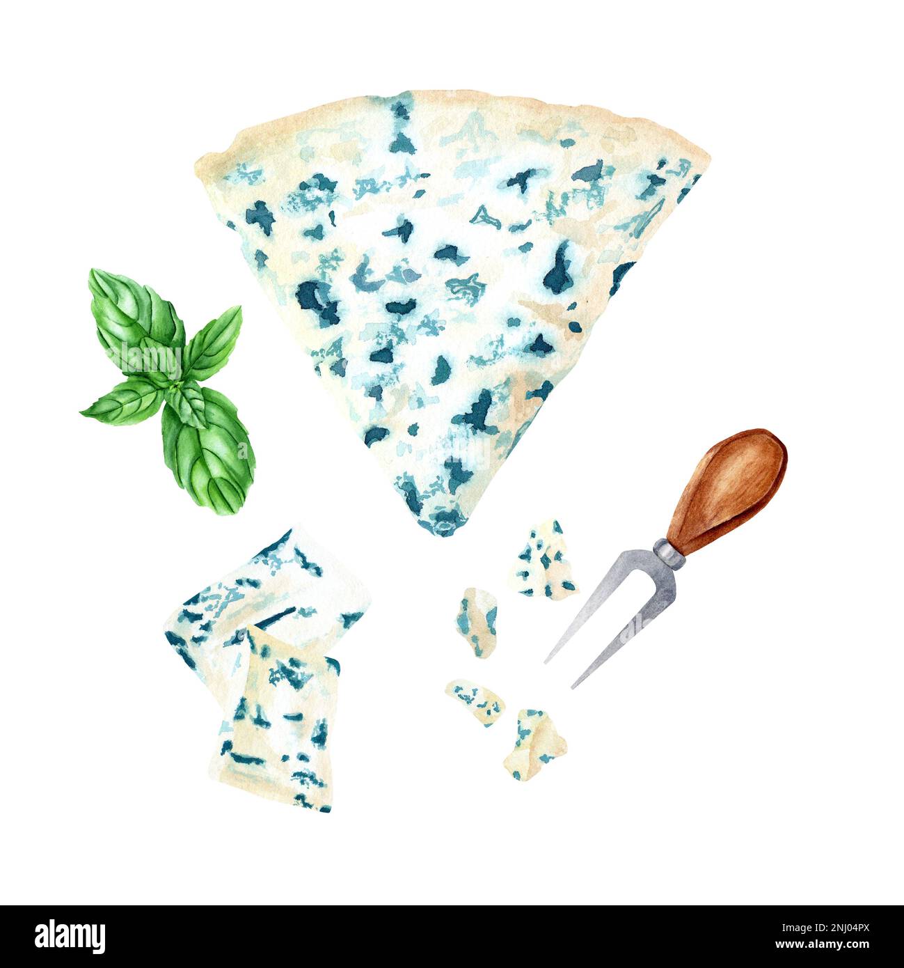 Blue cheese composition. Watercolor food illustration isolated on white ...