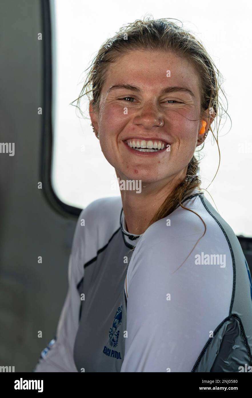 Kelsie-Blake Weeks, a Barrier Island Ocean Rescue lifeguard smiles ...