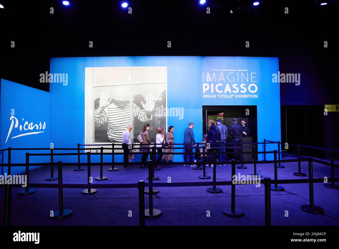 People wait to enter the 'Imagine Picasso' exhibition at IFEMA Madrid ...