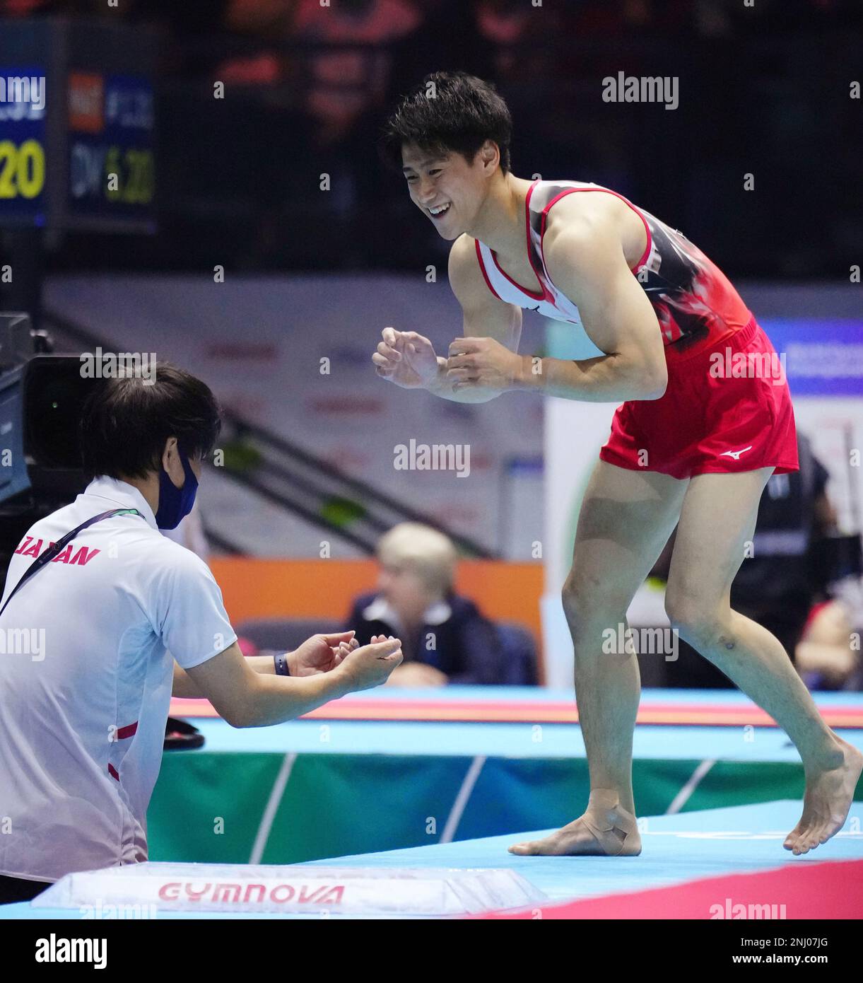 Japan's Daiki HASHIMOTO reacts after performing Floor Exercise at the ...