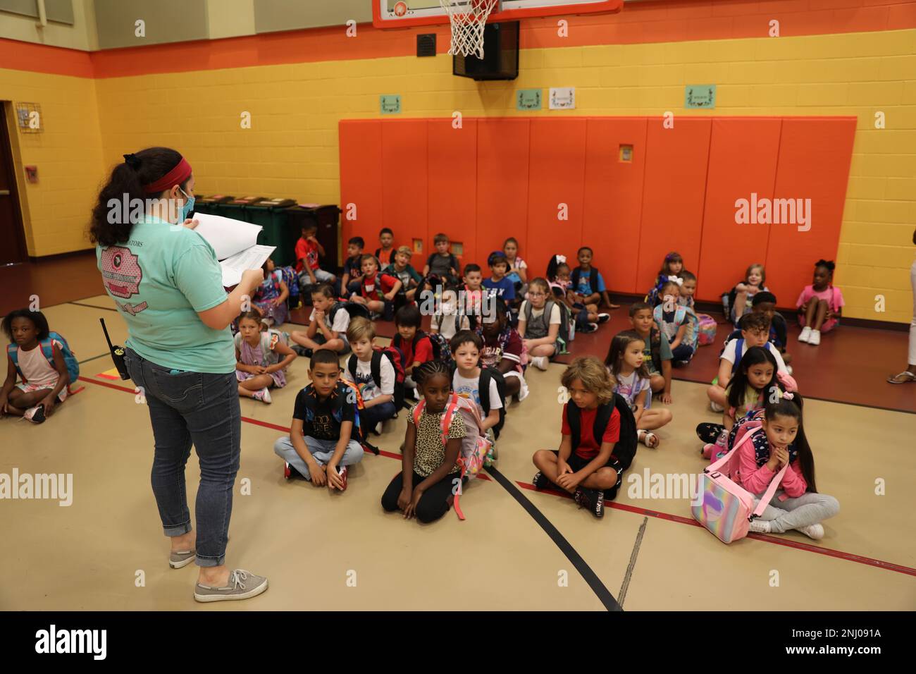 Students at Murray Elementary School receive a welcome brief during a ...
