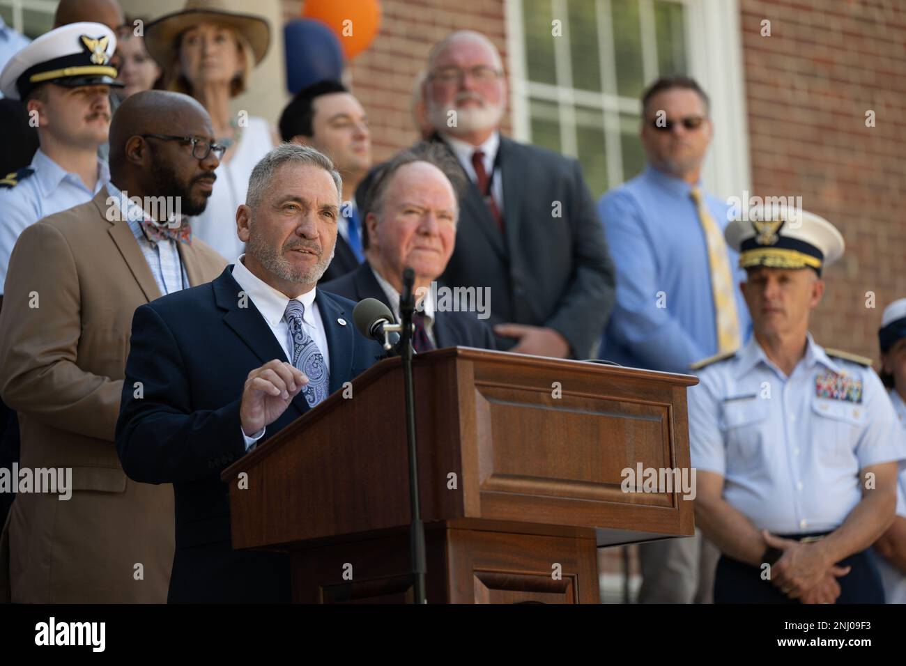 Michael E. Passero, Mayor of New London, CT, speaks at the Coast Guard ...