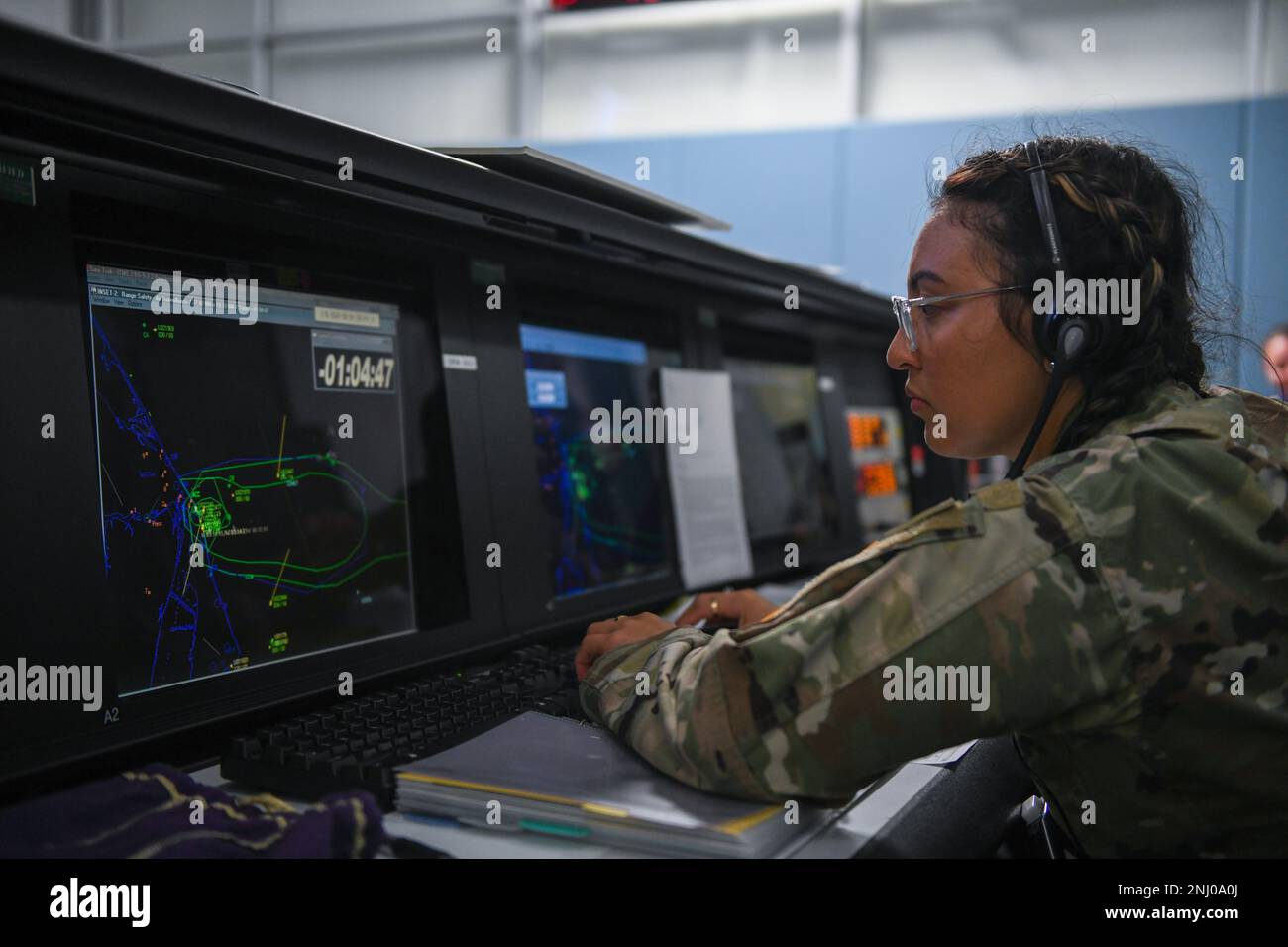 U.S. Space Force 1st Lt. Shelby Andrade, 1st Range Operations Squadron sea surveillance officer ...