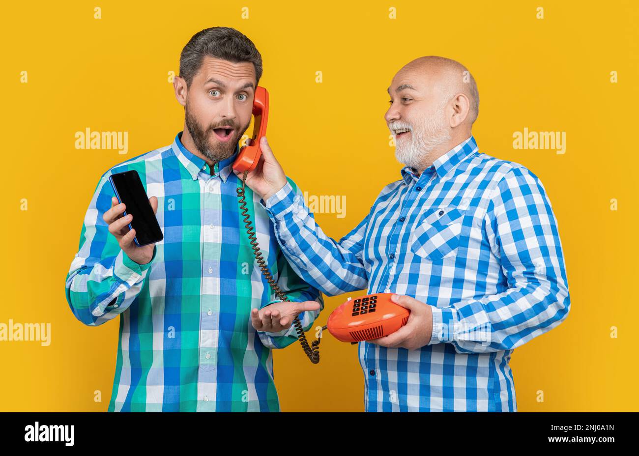 men with different telephone contrast call on background. photo of men ...