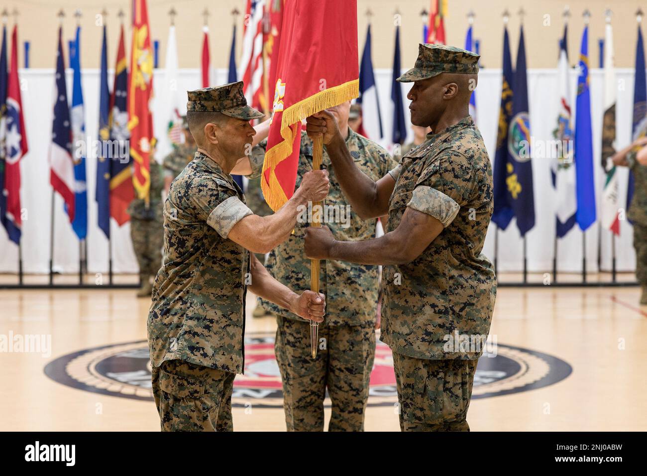 U.S. Marine Corps Lt. Gen. Michael E. Langley, right, the outgoing ...