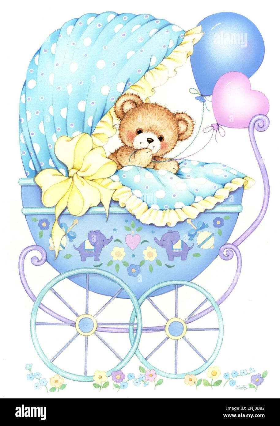 Baby-bear n vintage pram on white Stock Photo - Alamy