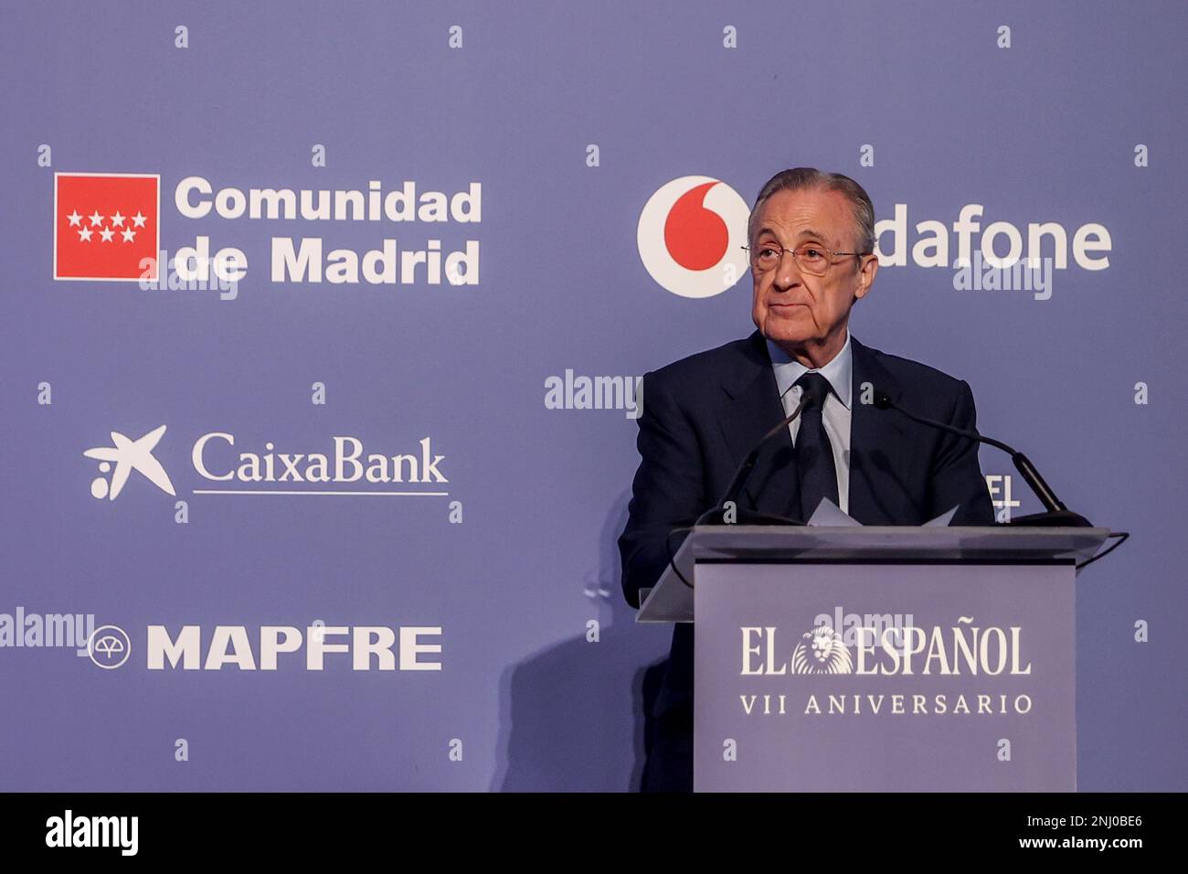 The president of Real Madrid, Florentino Pérez, speaks at the ceremony ...
