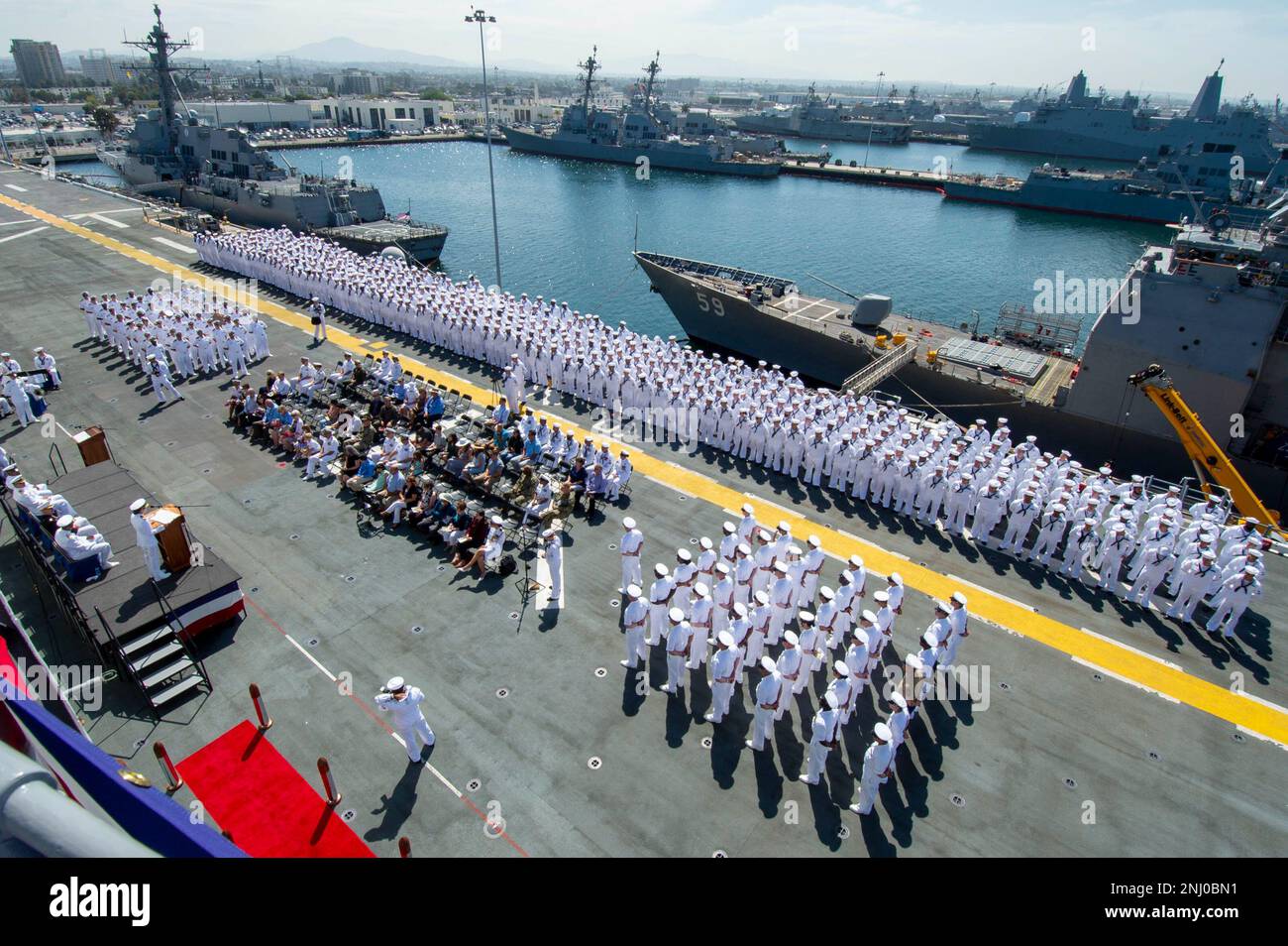 SAN DIEGO (August 4, 2022) The crew of the amphibious assault ship USS ...