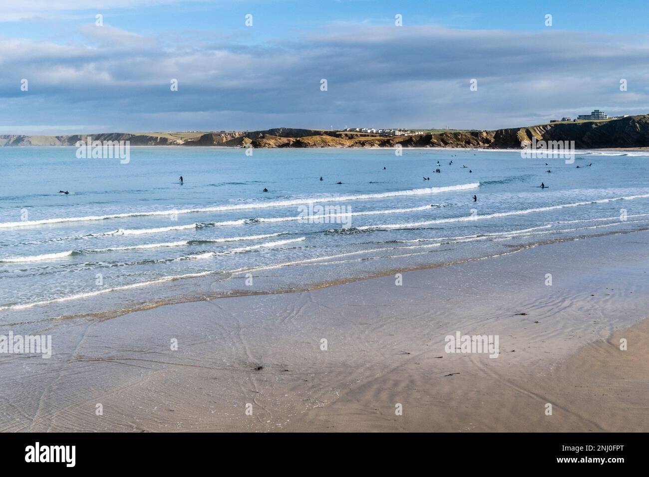 The shoreline on Towan Beach in Newquay in Cornwall in the UK Stock ...