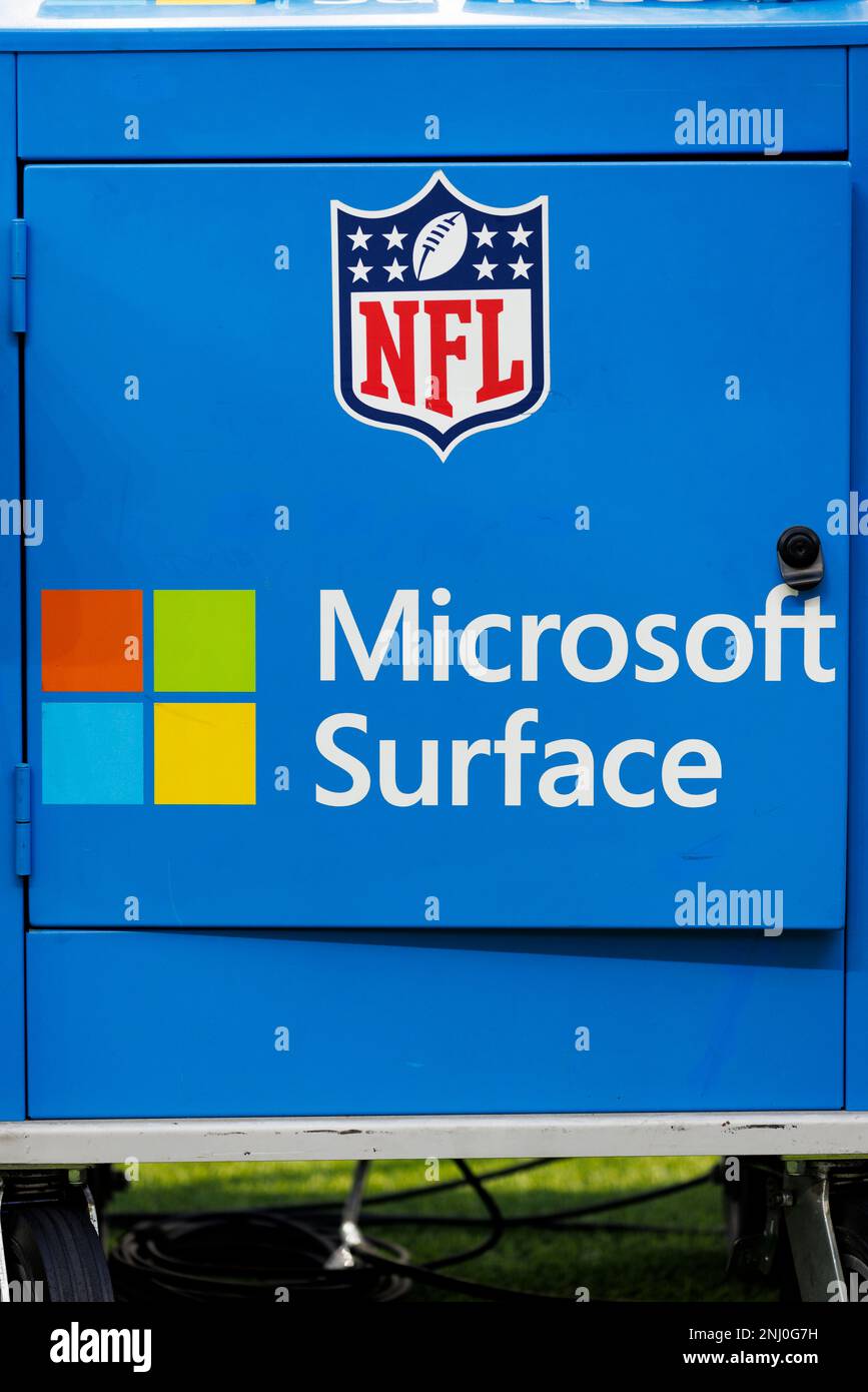 INGLEWOOD, CA - OCTOBER 30: Detail view of an NFL shield logo and ...