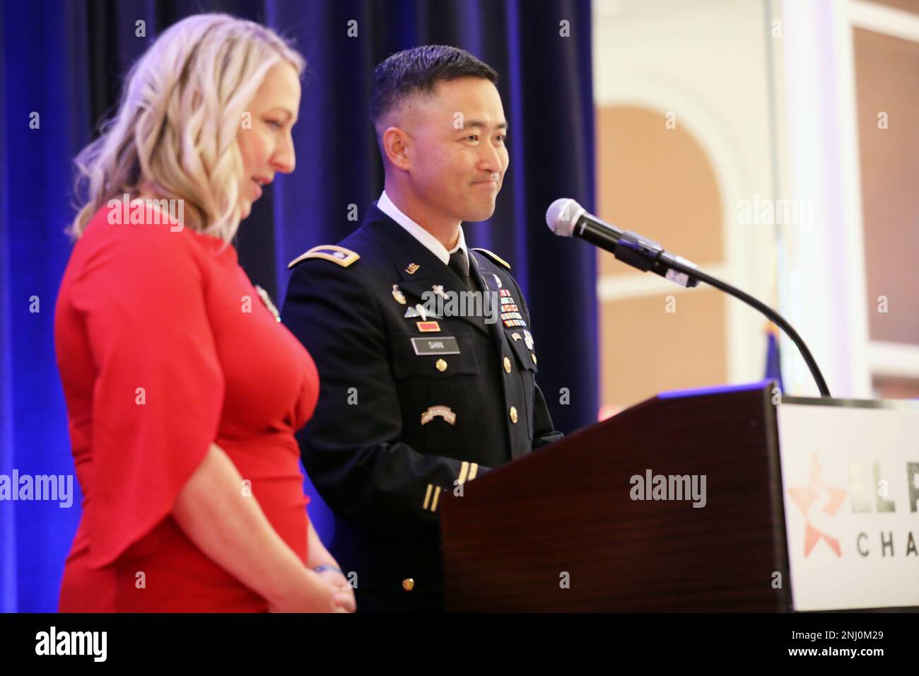The 1st Armored Division Chaplain Lt. Col. Light Shin delivers the invocation during the El Paso ...