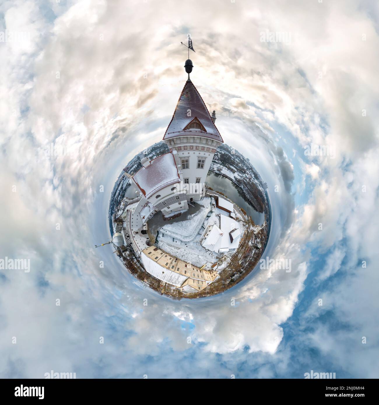 little planet and spherical aerial 360 panorama view on street ancient ...