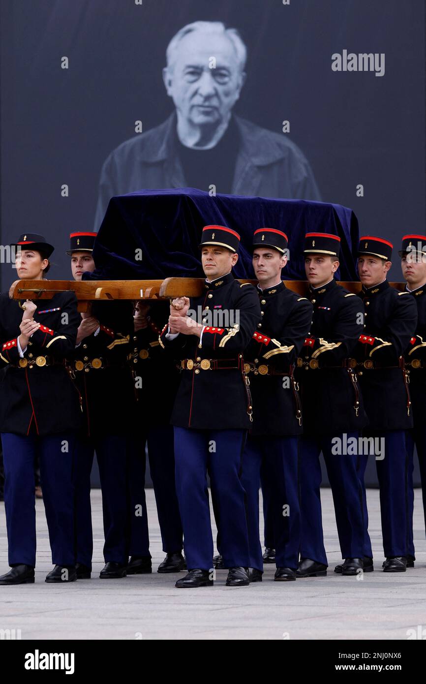French Republican guards carry the coffin of late French abstract ...