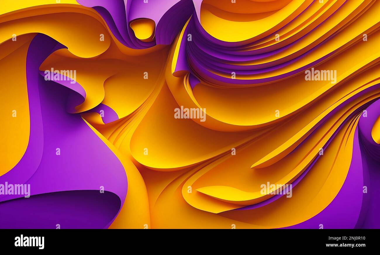 Abstract yellow and violet background, wallpaper of waves, veils ...