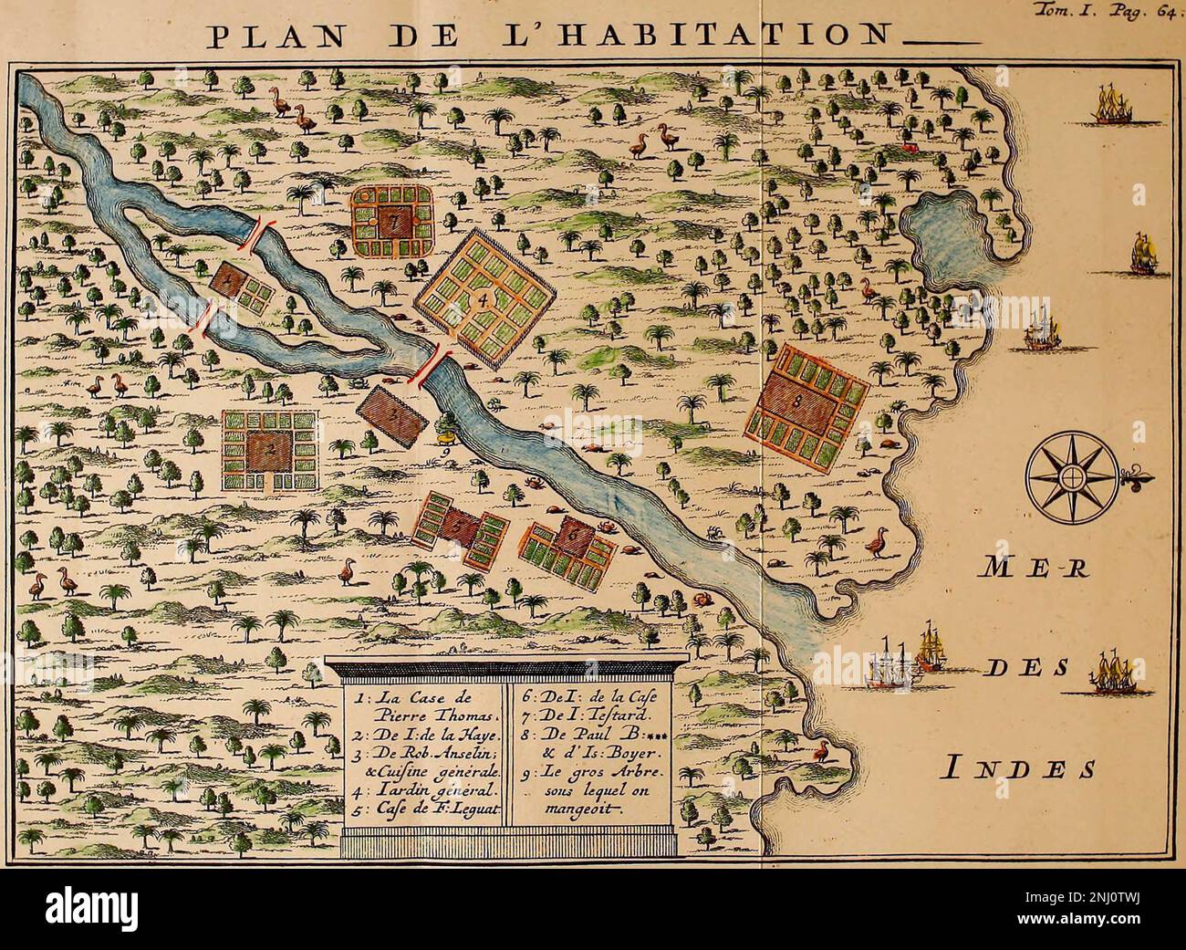 Leguat's 1708 maps of Rodrigues and his settlement Stock Photo - Alamy