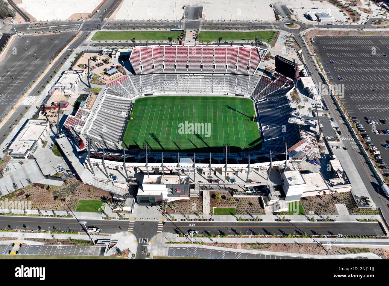A general overall aerial view of Snapdragon Stadium, Monday, Oct. 24, 2022, in San Diego. The ...