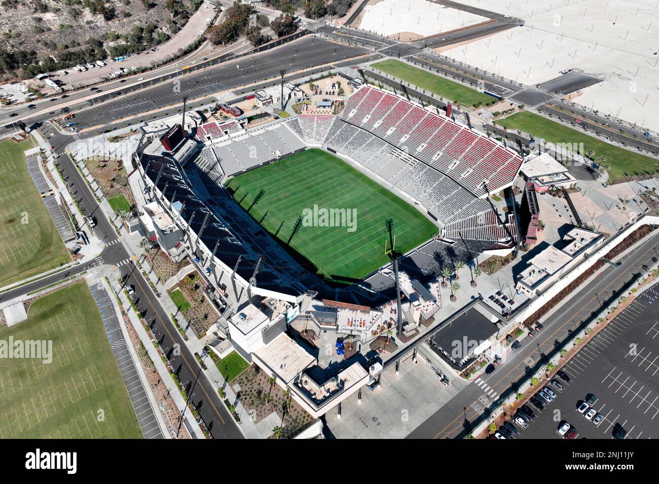 A general overall aerial view of Snapdragon Stadium, Monday, Oct. 24, 2022, in San Diego. The ...