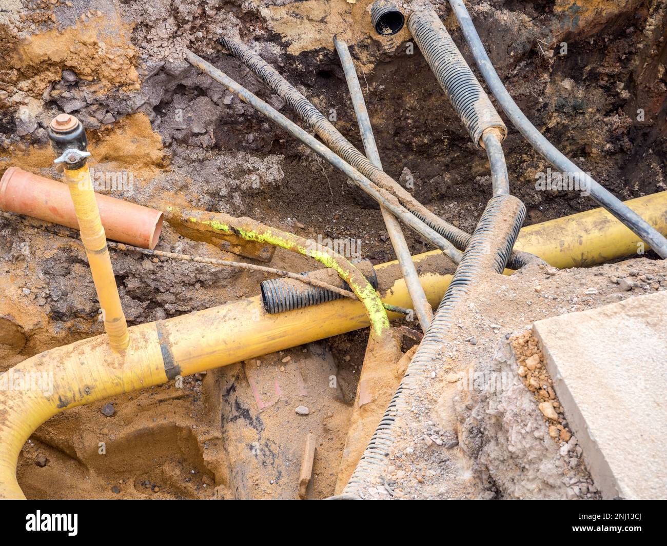 Construction site with gas pipe laying Stock Photo - Alamy