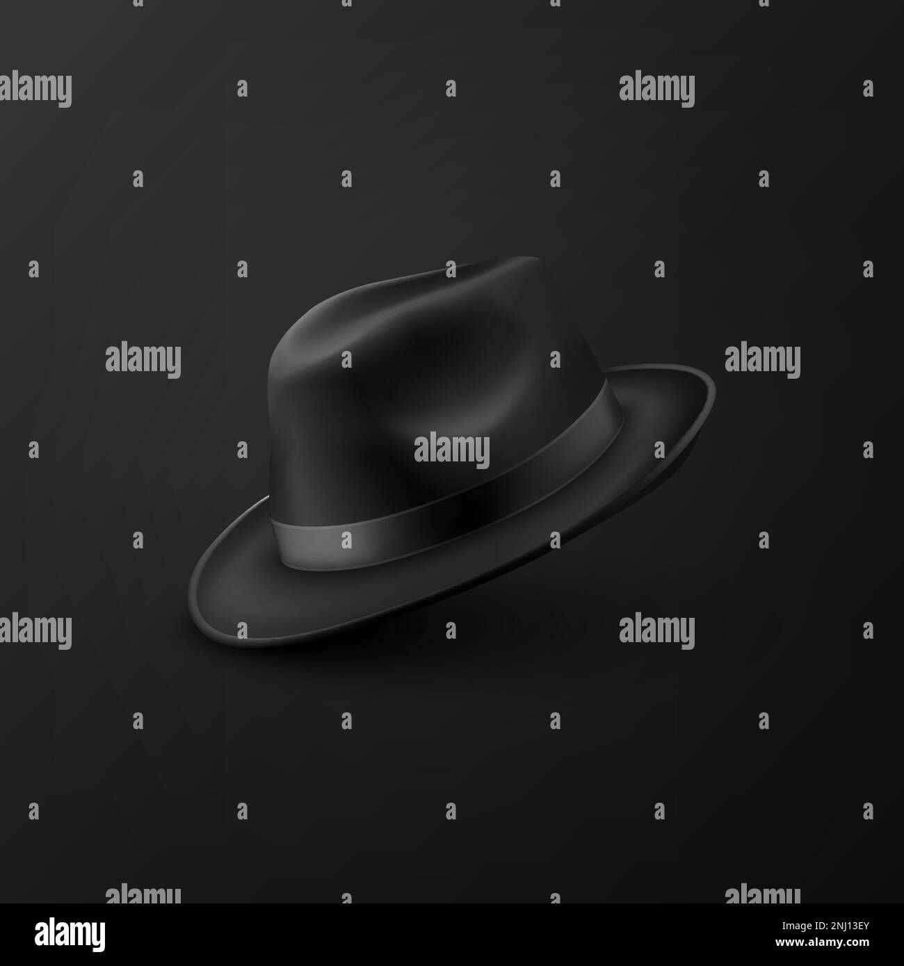 Vector 3d Realistic Black Vintage Classic Gentleman Black Hat Cap Icon Closeup Isolated On