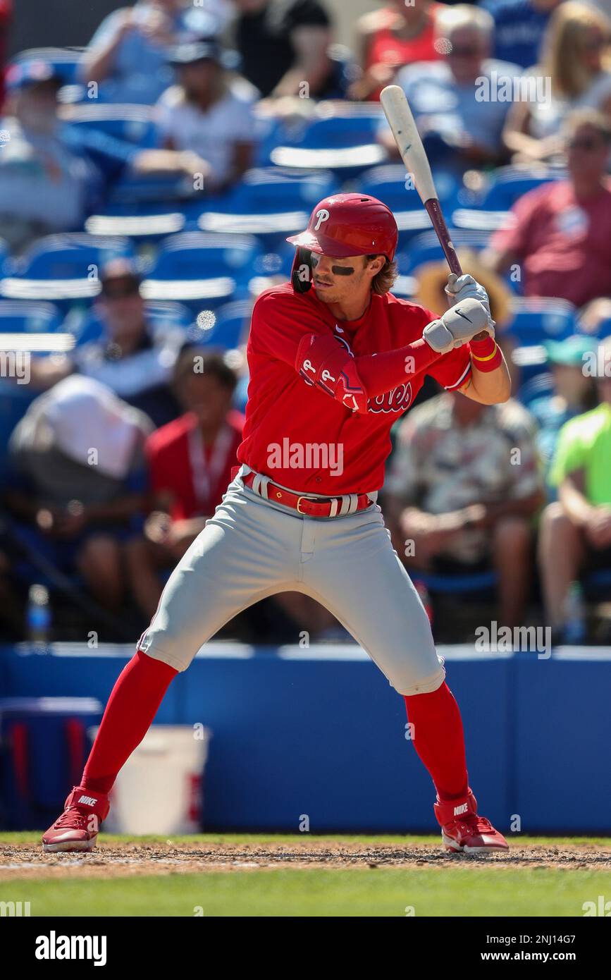 Philadelphia Phillies Bryson Stott plays in a game against the Toronto Blue Jays during an MLB ...