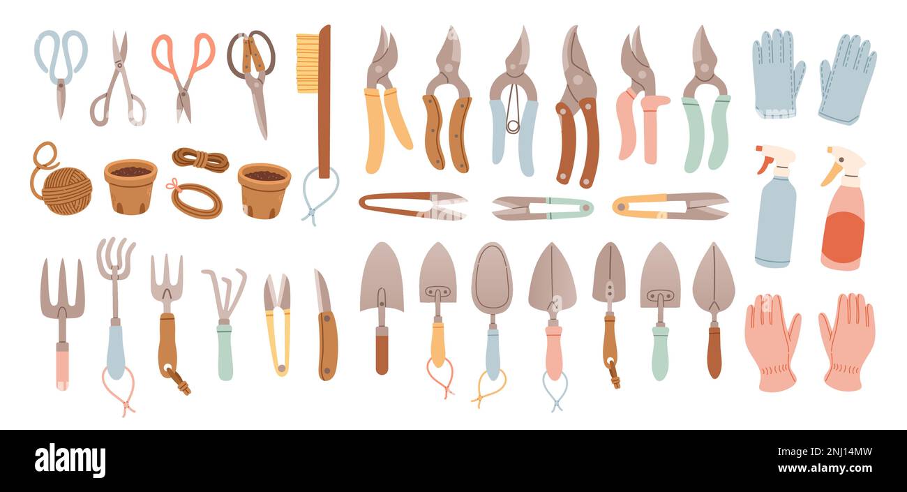 Big set of gardening items in hand drawn style. Agricultural and garden ...
