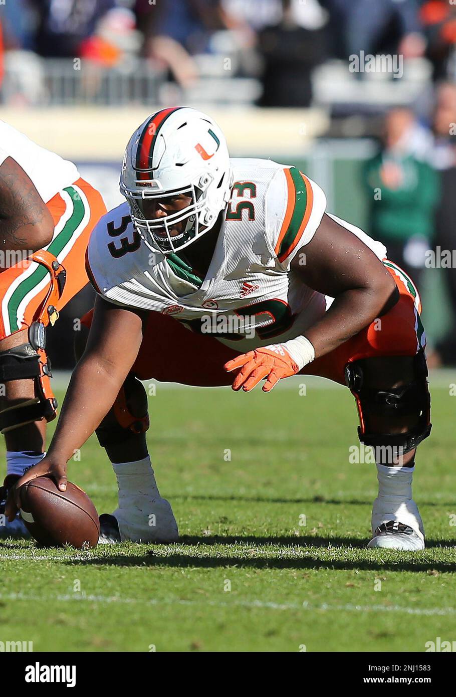 CHARLOTTESVILLE, VA - OCTOBER 29: Miami Hurricanes offensive lineman ...