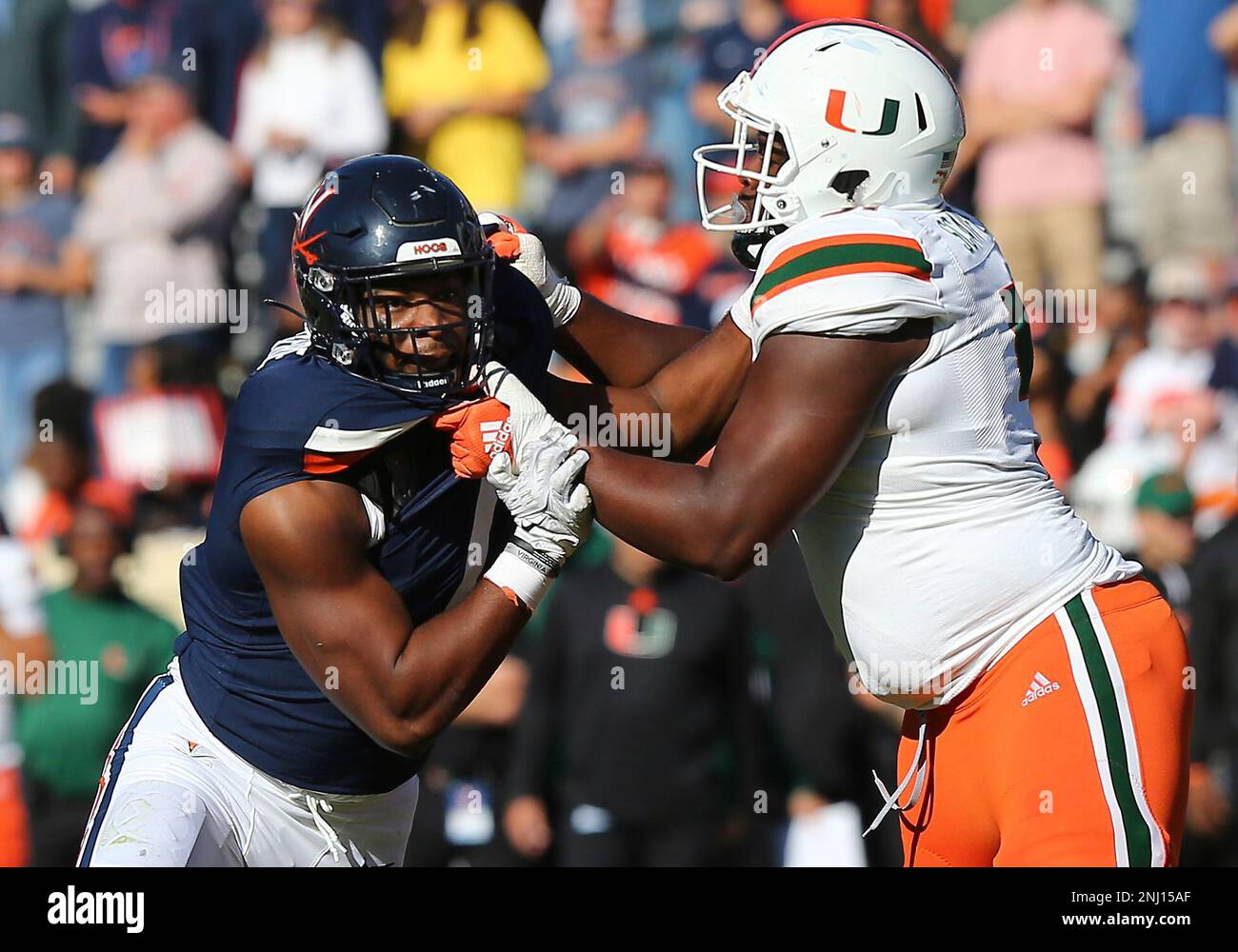 CHARLOTTESVILLE, VA - OCTOBER 29: Miami Hurricanes offensive lineman DJ ...