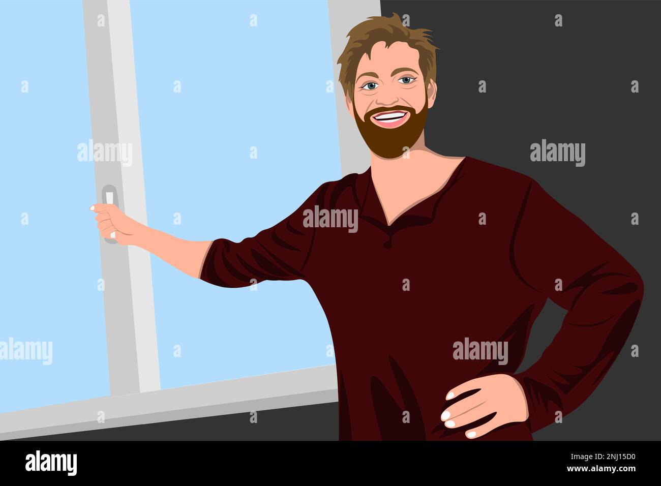 Person standing glass window home architecture Stock Vector Images - Alamy