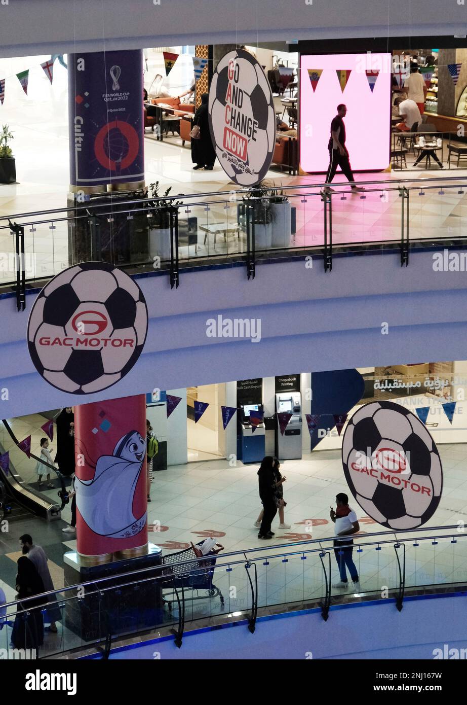 Boards of balls and others of the FIFA World Cup are displayed at a ...