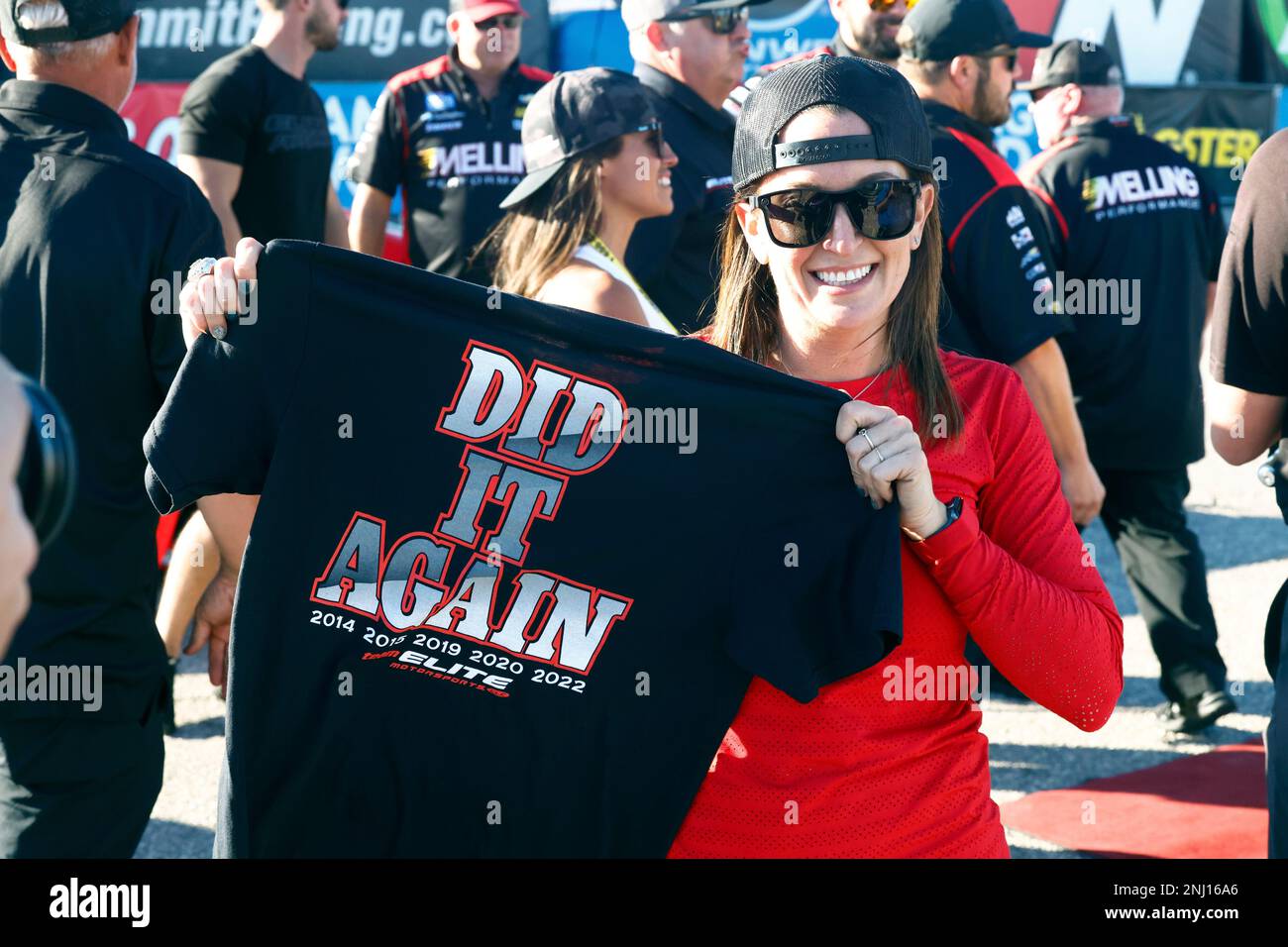 LAS VEGAS, NV - OCTOBER 30: Courtney Enders holds up shirt that says ...
