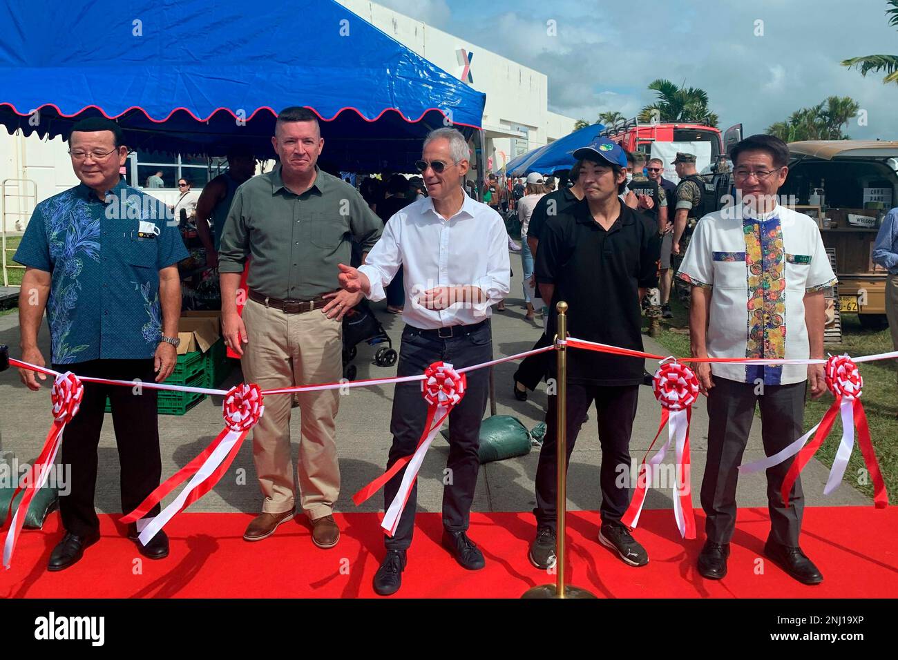 Okinawa's Kin town Mayor Hajime Nakama, from left, III Marine ...