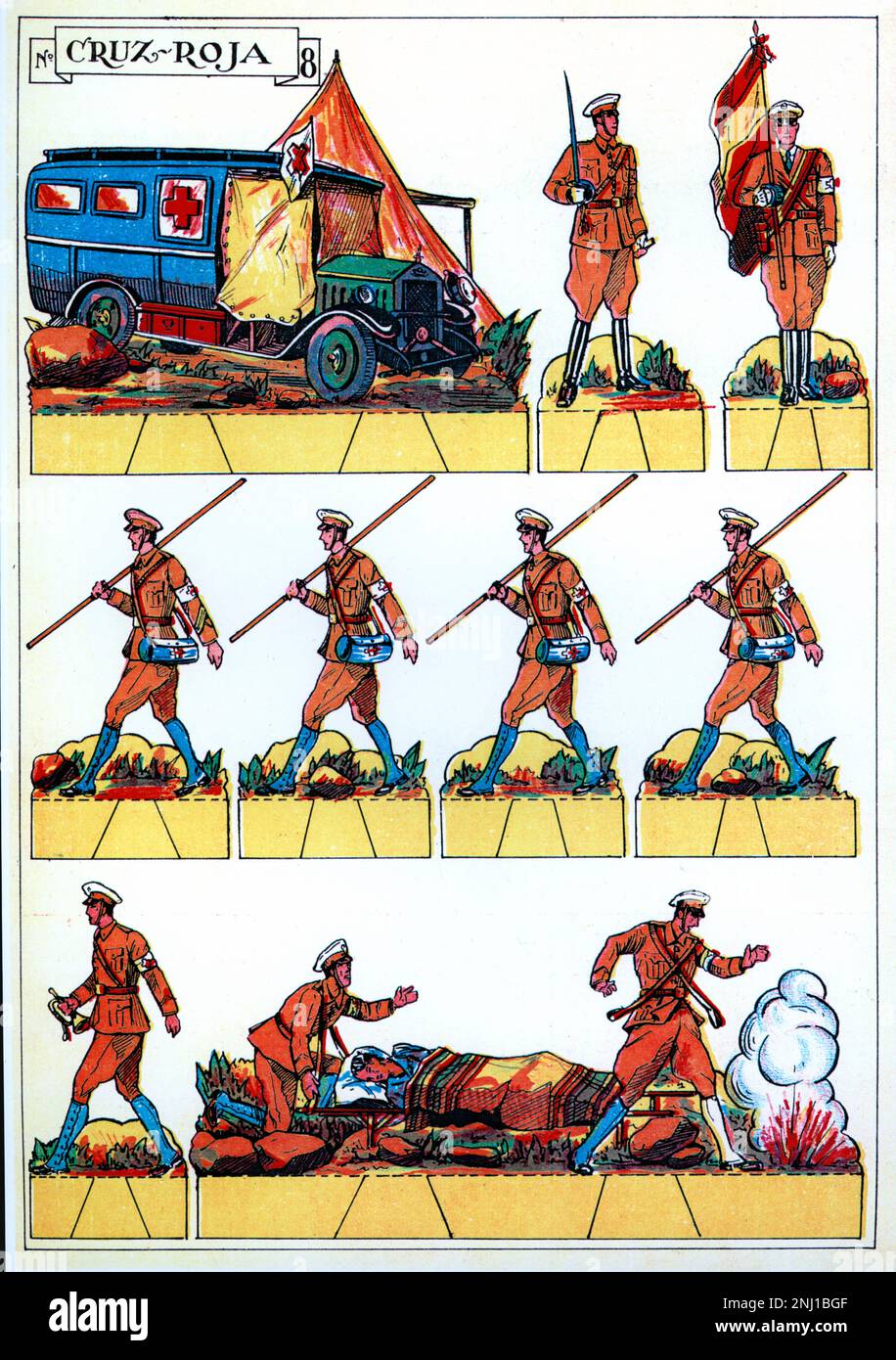 España. Hoja recortable infantil. Cruz roja. Ambulancia y sanitarios ...