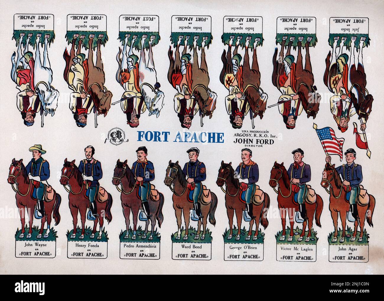 España. Hoja recortable infantil. Programa de la película Fort Apache, dirigida por John Ford y ...