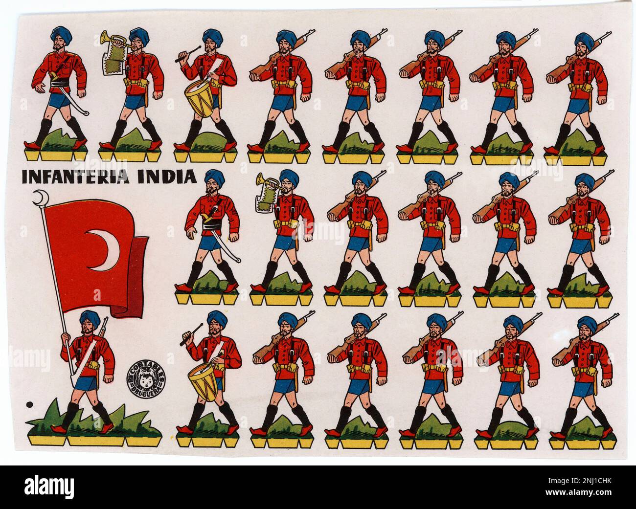 España. Hoja recortable infantil. Infanteria india. Editorial Bruguera ...
