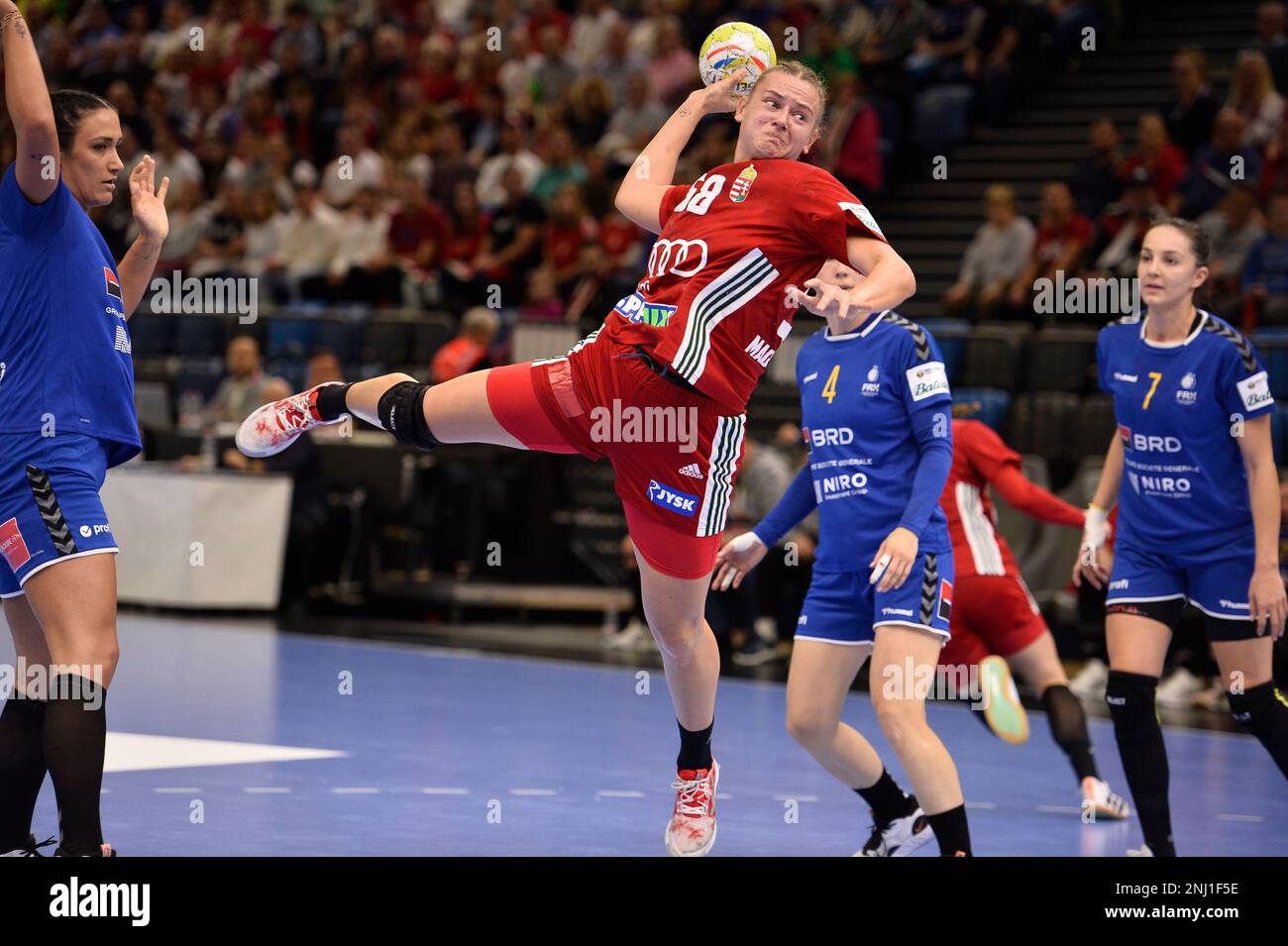 Reka Bordas of Hungary, centre, tries to throw next to Bianca Maria ...