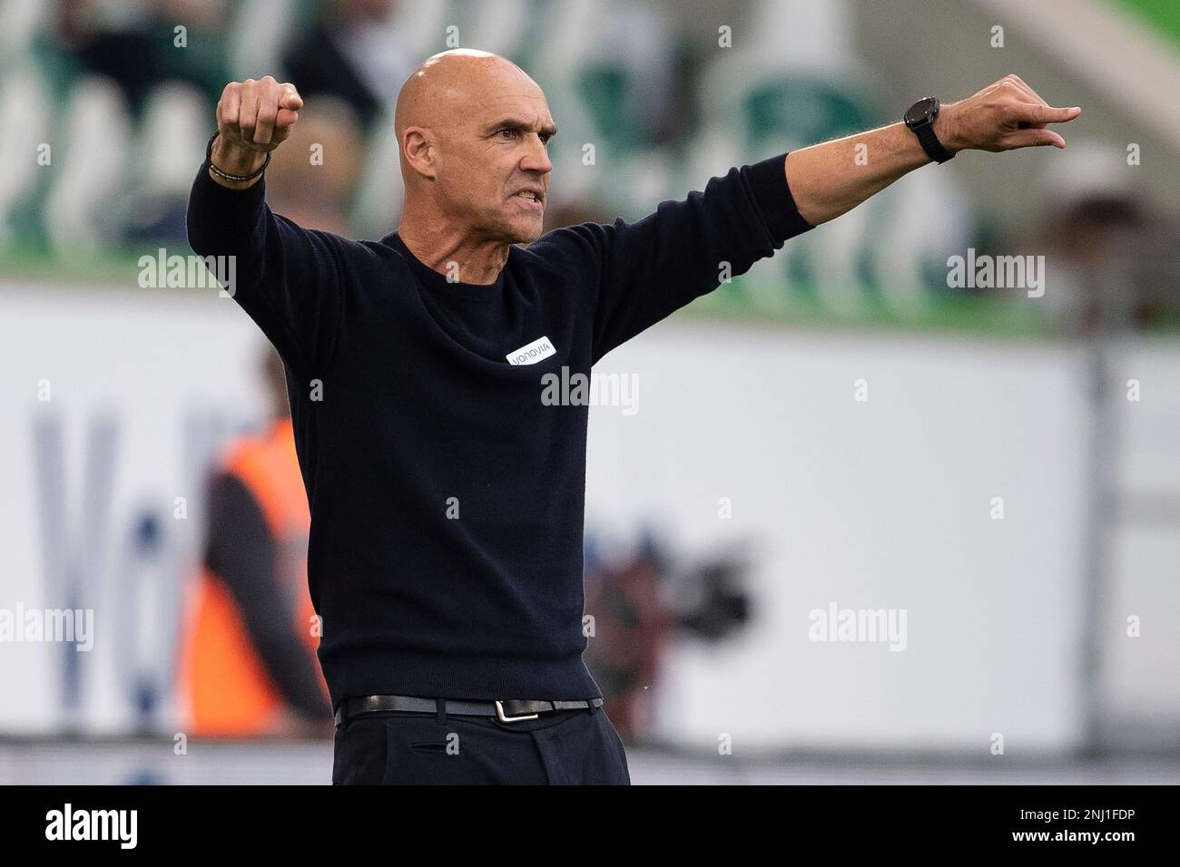 Bochum coach Thomas Letsch gestures during the Bundesliga soccer match ...