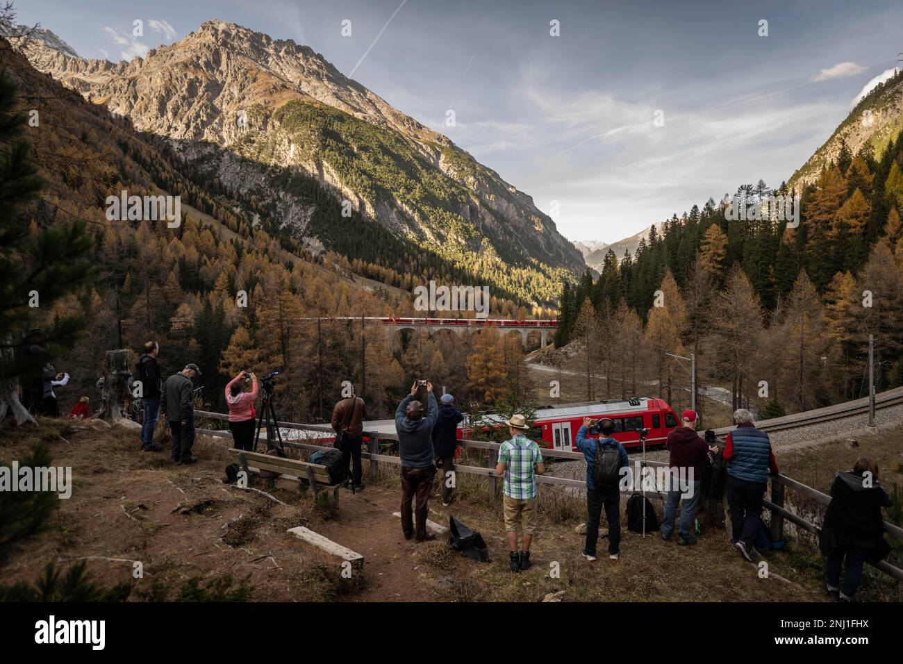 A train of the Rhaetian Railway (RHB) is on its way to set a world record for longest passenger ...