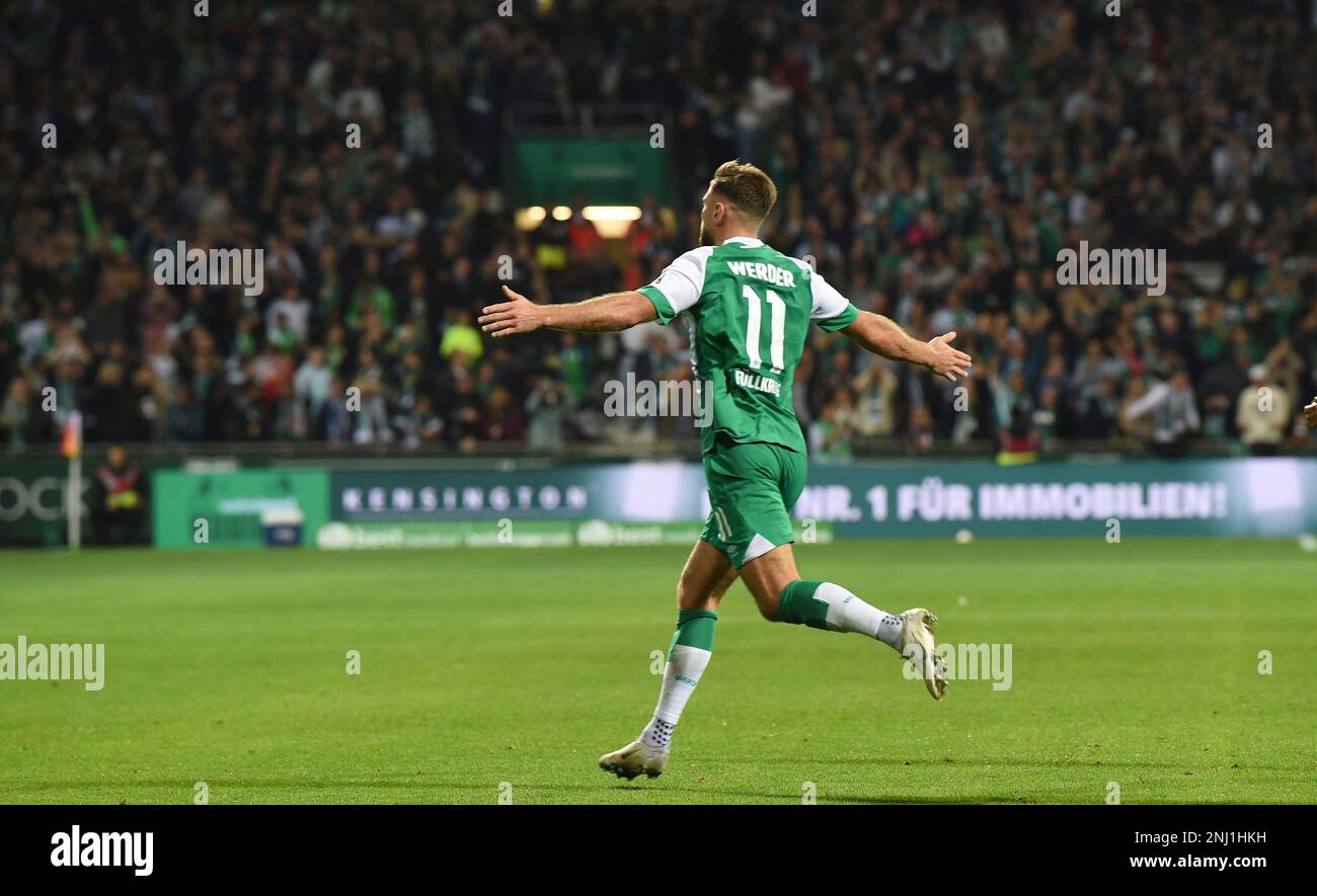 Werder's Niclas Fullkrug celebrates after scoring to 1-0 during the ...