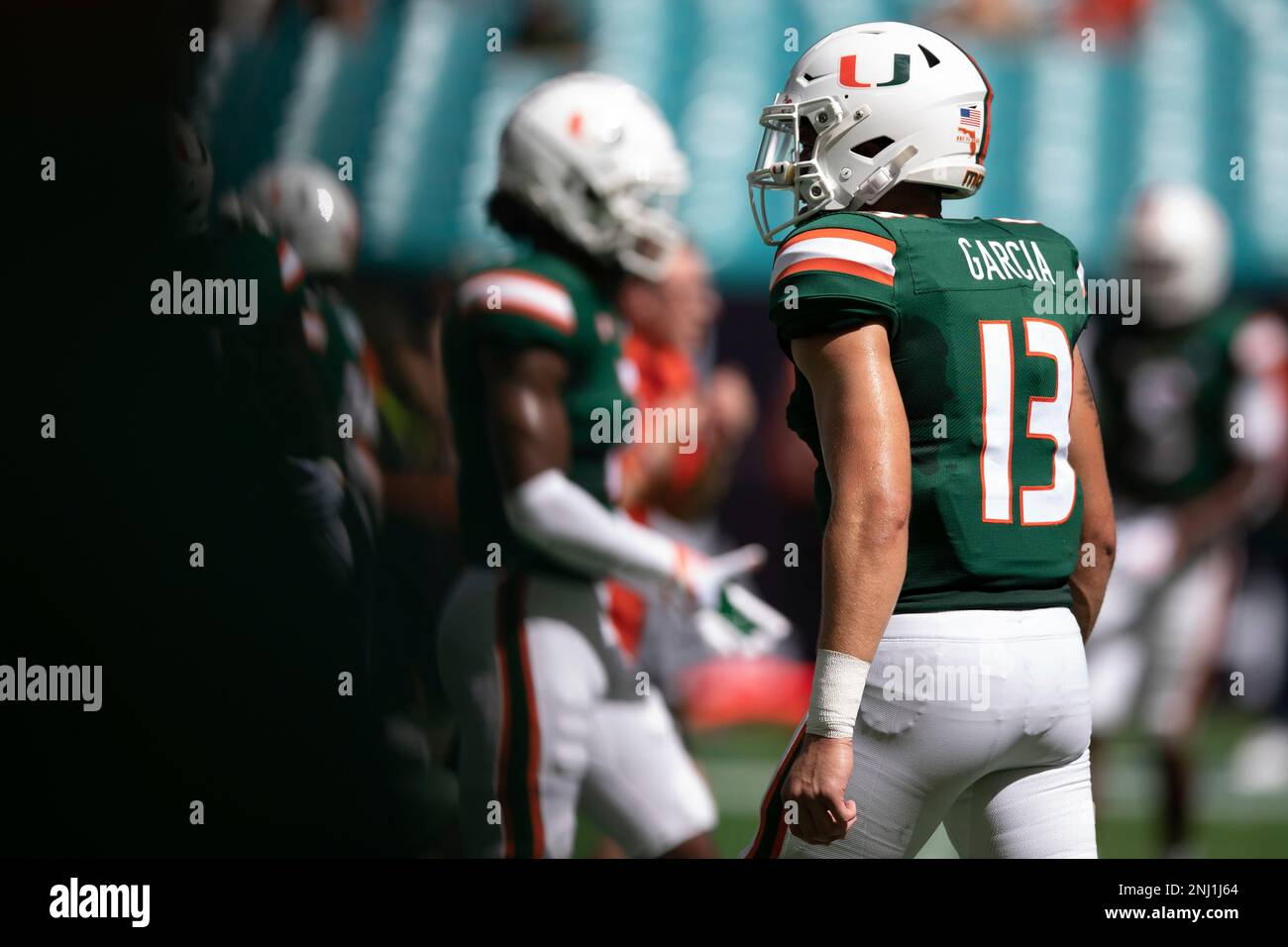 Miami quarterback Jake Garcia (13) before an NCAA football game against ...