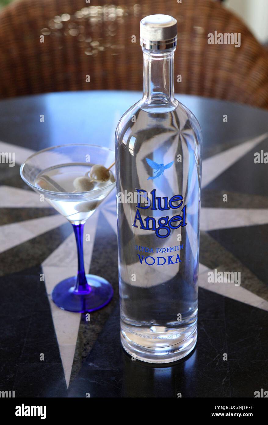 A martini glass of Maurice Kanbar's most recent vodka, Blue Angel ...