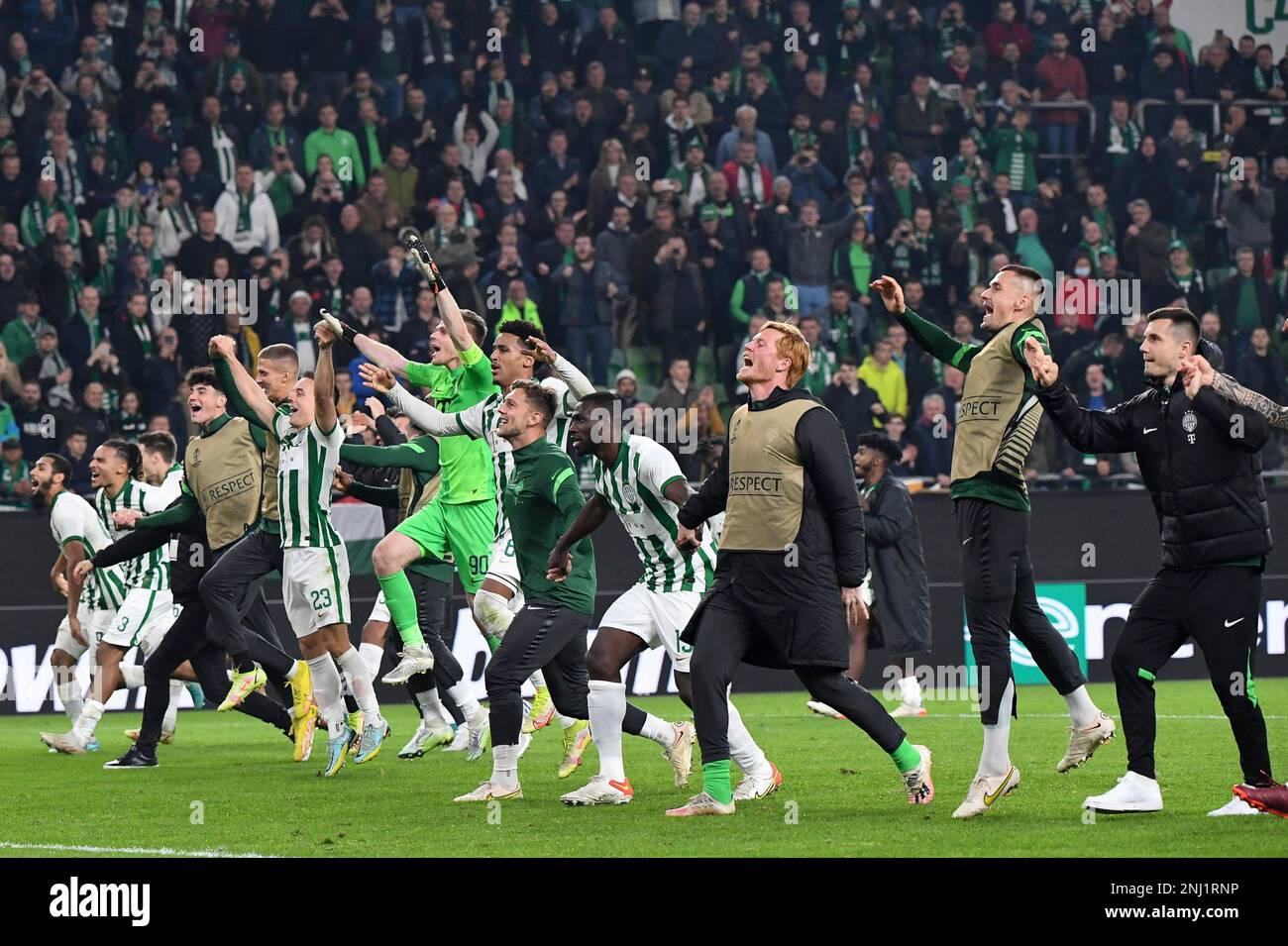 Players of Ferencvaros celebrate after the soccer Europa League Group H ...