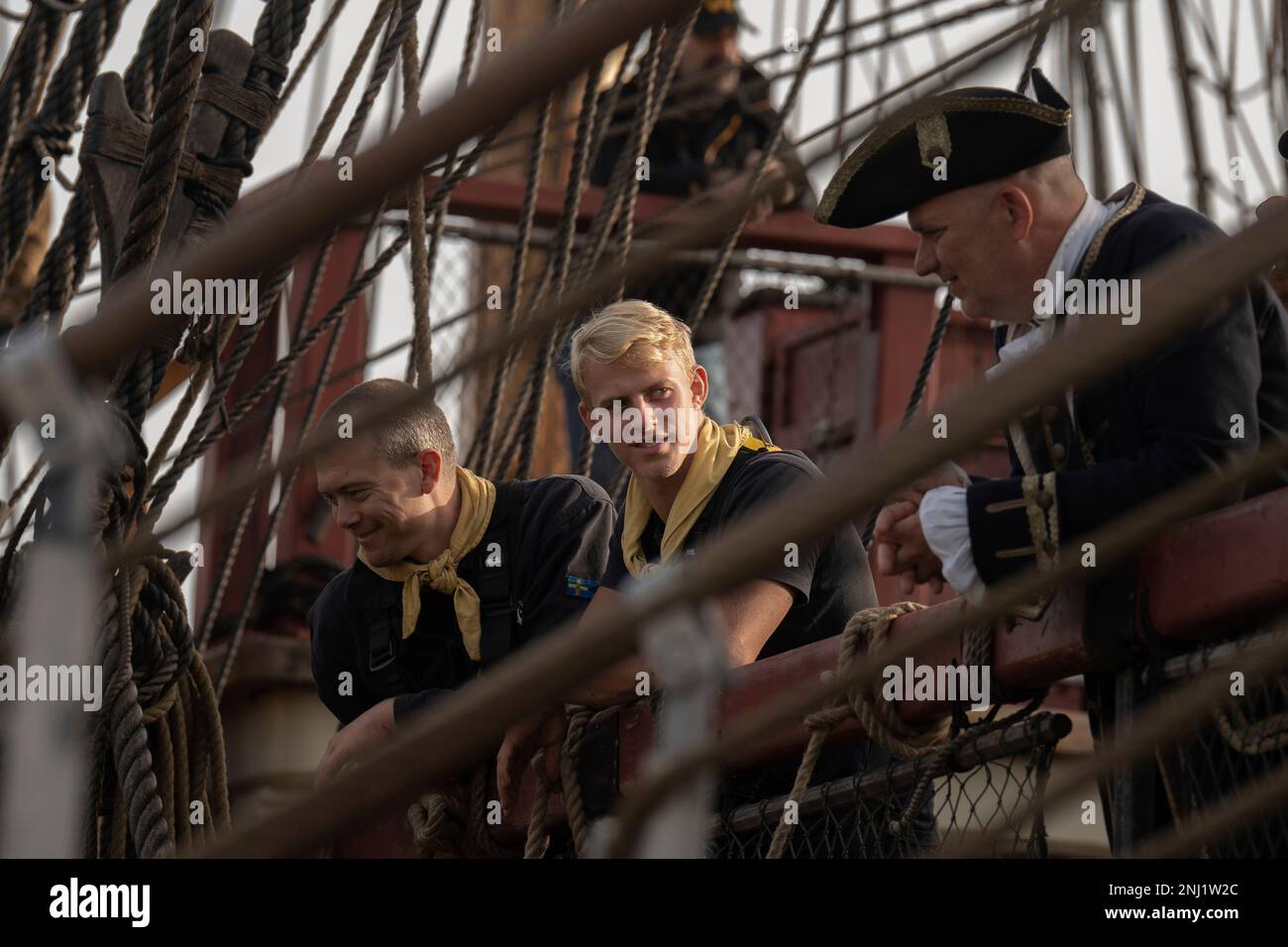 Several men dressed as pirates make a reenactment of the past on the ...