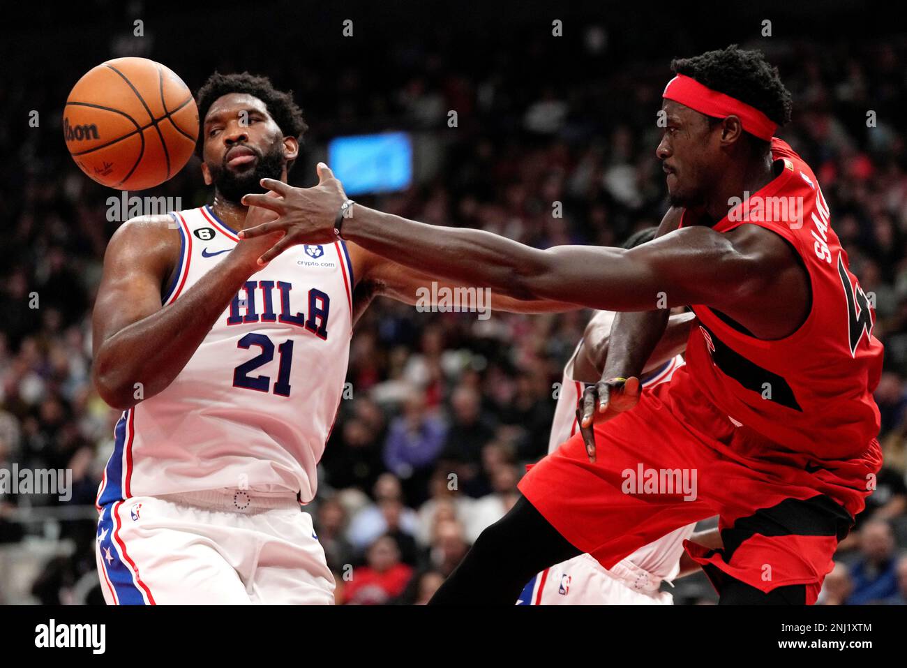 Toronto Raptors forward Pascal Siakam (43) passes around Philadelphia ...